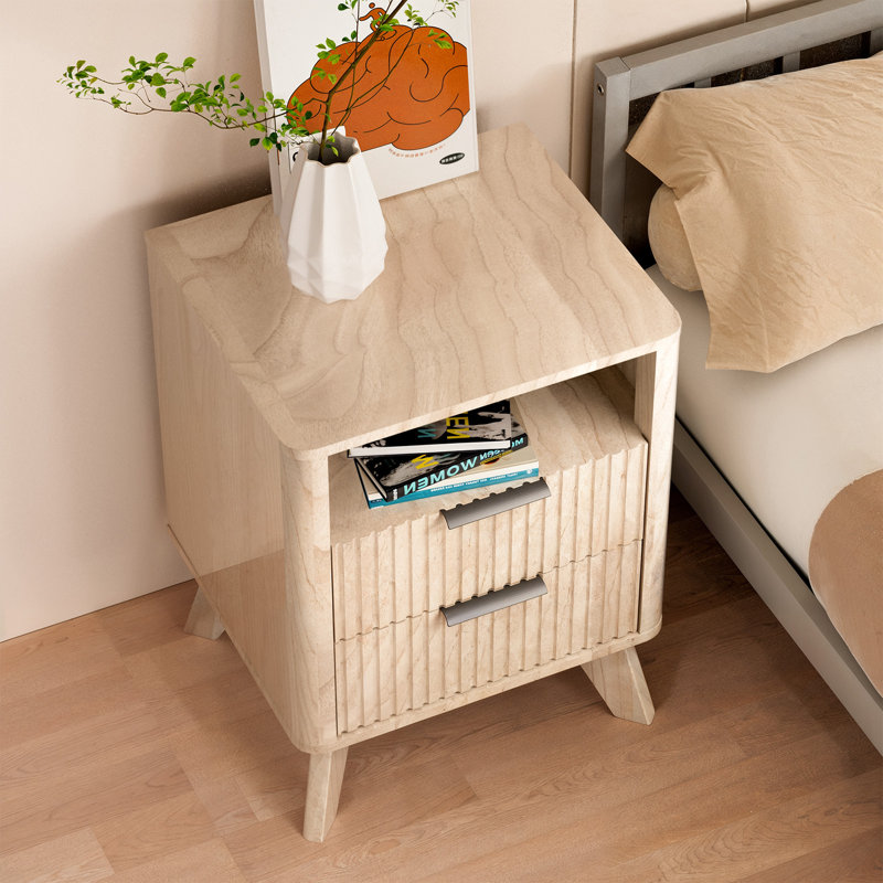 Ebern Designs Lataurus Modern 2 Drawer Nightstand 24.02 H for Bedroom Living Room Wooden Bedside Table with Drawers Farmhouse Nightstand with Open Shelf Storage for Room Decor Reviews Wayfair